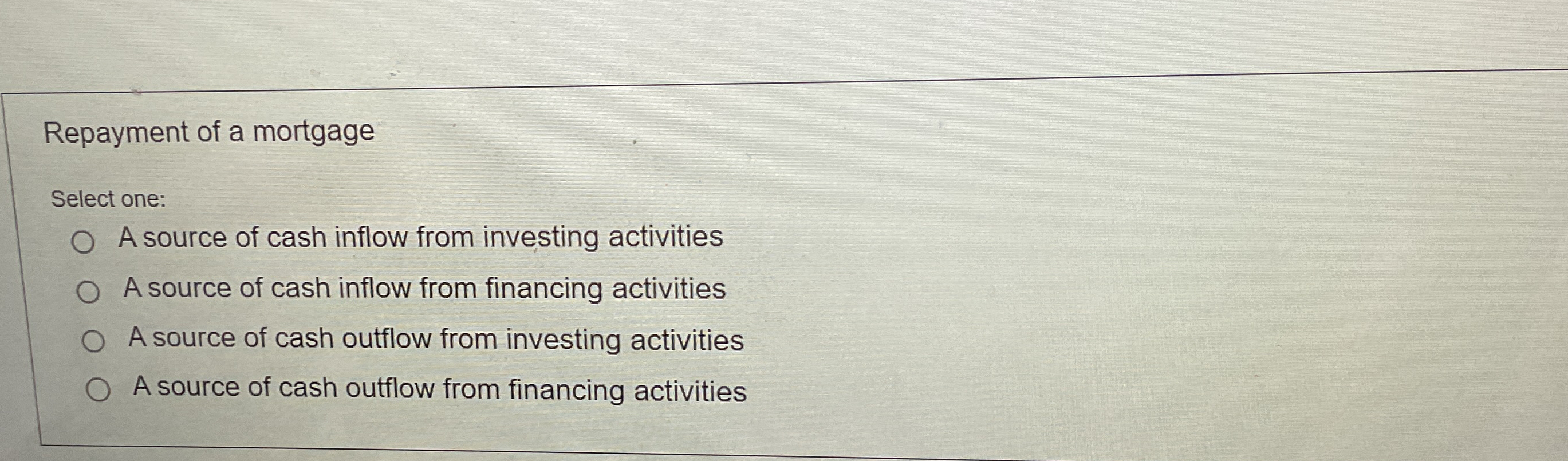 Solved Repayment of a mortgageSelect one:A source of cash | Chegg.com