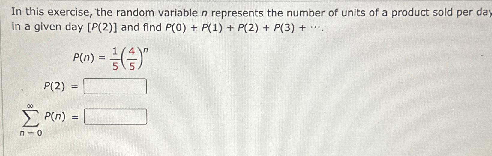 Solved In this exercise, the random variable n ﻿represents | Chegg.com
