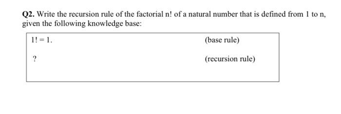 Solved Q2. Write the recursion rule of the factorial n! of a | Chegg.com