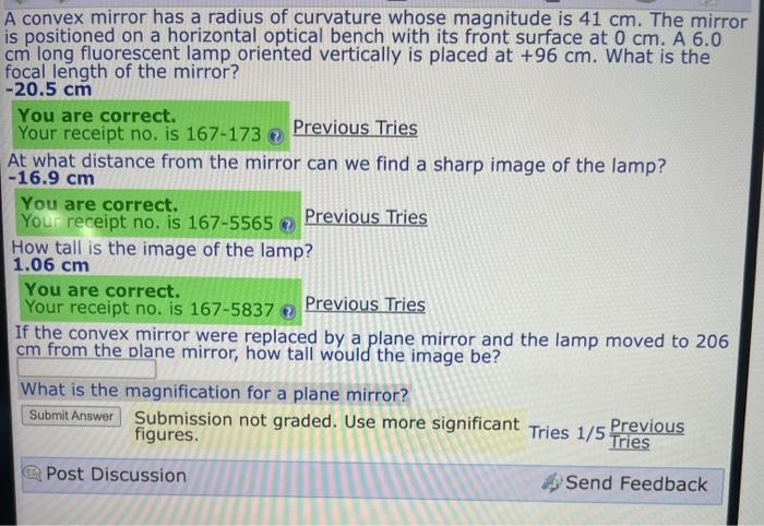 Solved A convex mirror has a radius of curvature whose | Chegg.com