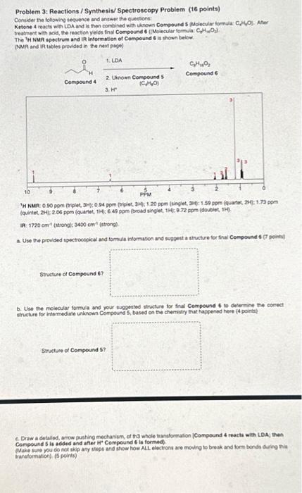 Solved Problem 3: Reactions / Synthesis/ Spectroscopy | Chegg.com