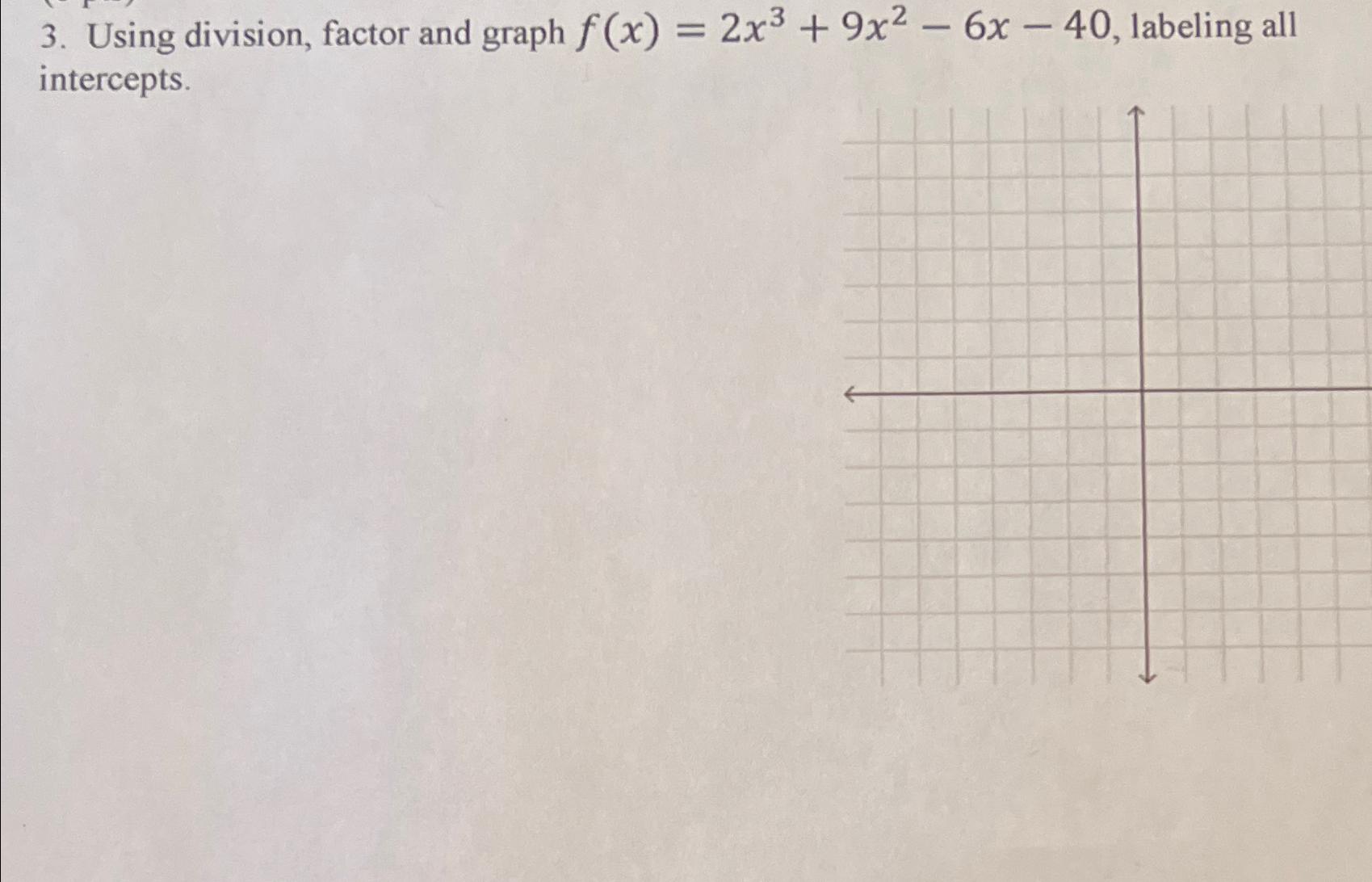 Solved Using division, factor and graph f(x)=2x3+9x2-6x-40, | Chegg.com