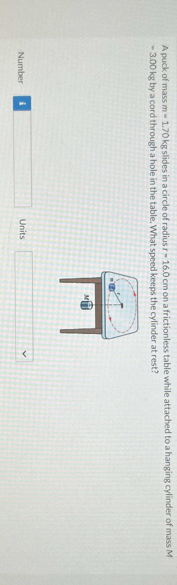 Solved A puck of mass m=1.70kg ﻿slides in a circle of radius | Chegg.com