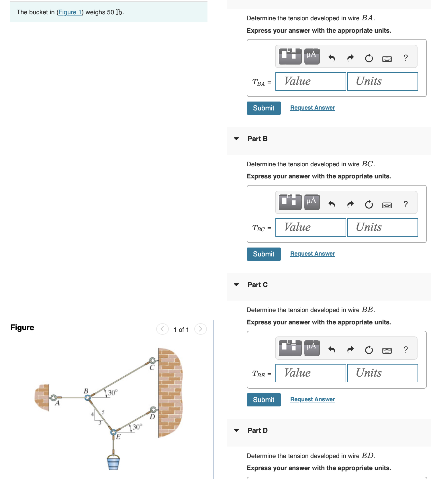 Solved The bucket in (Figure 1) ﻿weighs 50 ﻿lb .Determine | Chegg.com