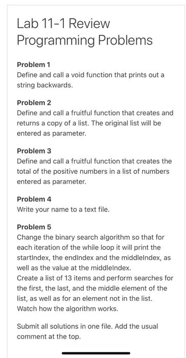 Solved Lab 11-1 Review Programming Problems Problem 1 Define | Chegg.com