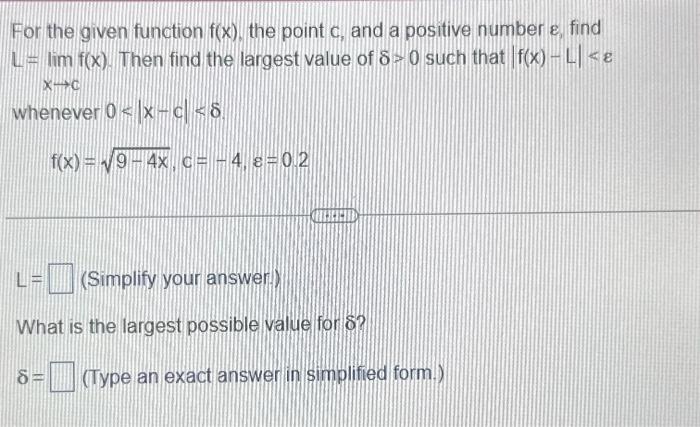 Solved For the given function f(x), the point C, and a | Chegg.com