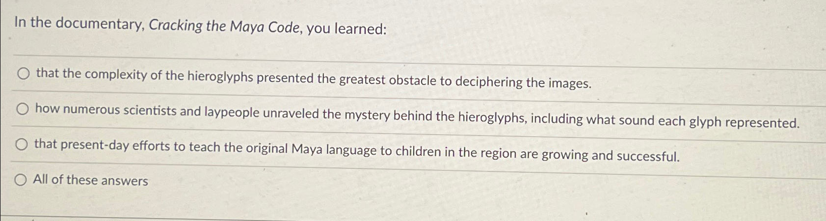 Solved In the documentary, Cracking the Maya Code, you | Chegg.com