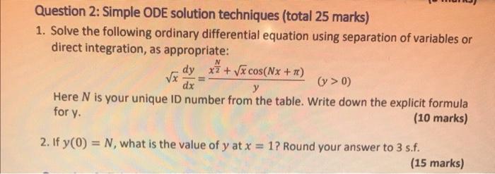 Solved Question 2: Simple ODE solution techniques (total 25 | Chegg.com