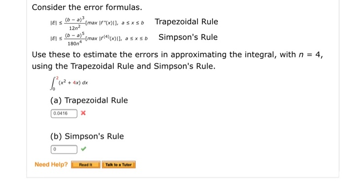 Solved Consider the error formulas. (b- a)3 I티 s Trapezoidal | Chegg.com