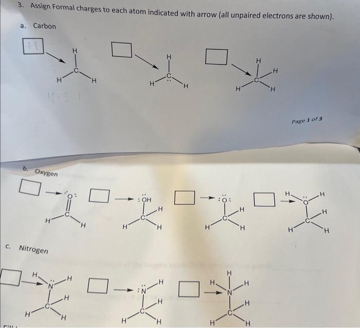 Solved 3. Assign Formal charges to each atom indicated with | Chegg.com