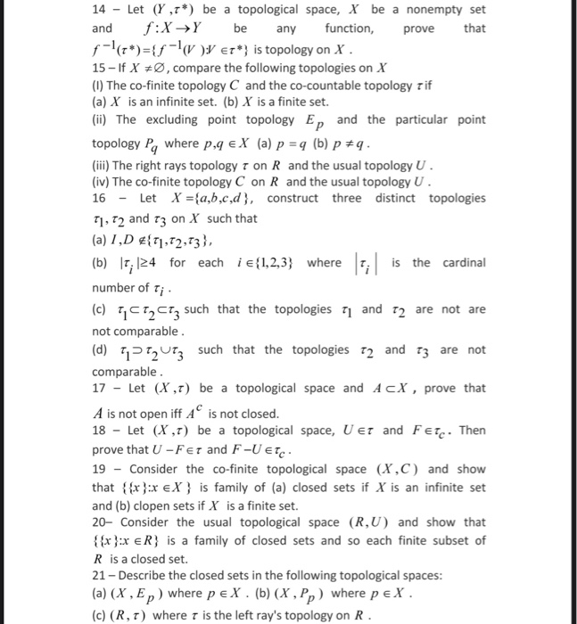 Solved 14 Let (Y ,7*) be a topological space, X be a | Chegg.com Solved 14 Let (Y ,7*) be a topological space, X be a | Chegg.com