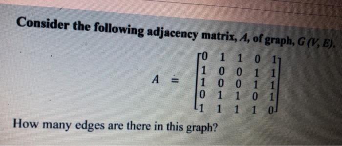 Solved Consider the following adjacency matrix, A, of graph, | Chegg.com