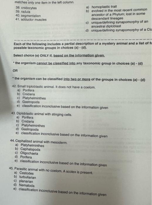 Solved matches only one item in the left column. 38. | Chegg.com