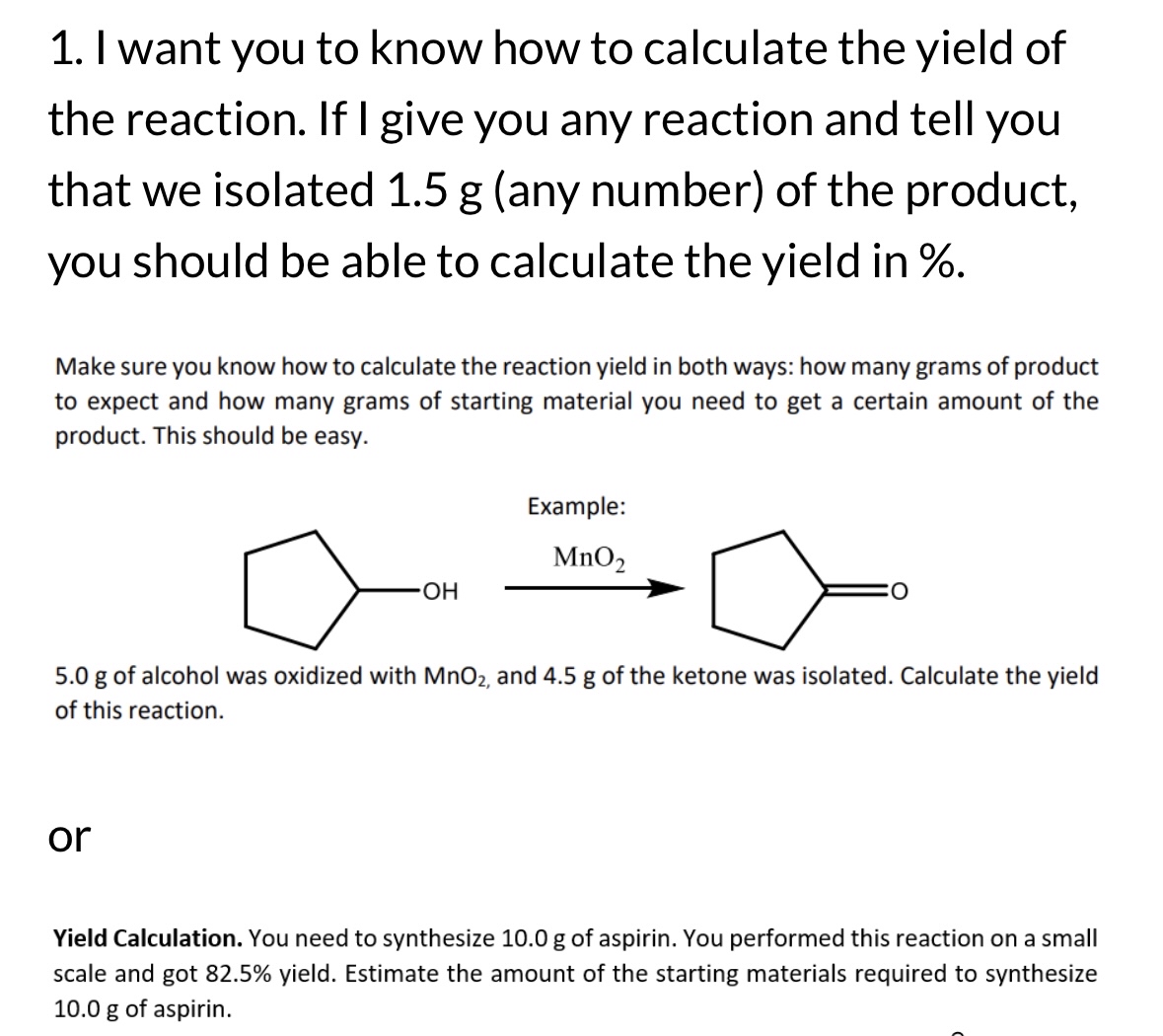 Solved I want you to know how to calculate the yield of the | Chegg.com