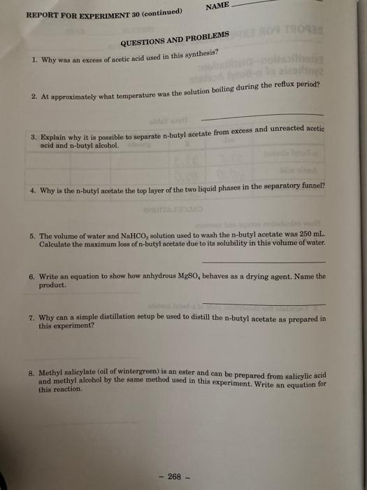 Solved NAME SECTION DATE REPORT FOR EXPERIMENT 30 INSTRUCTOR | Chegg.com