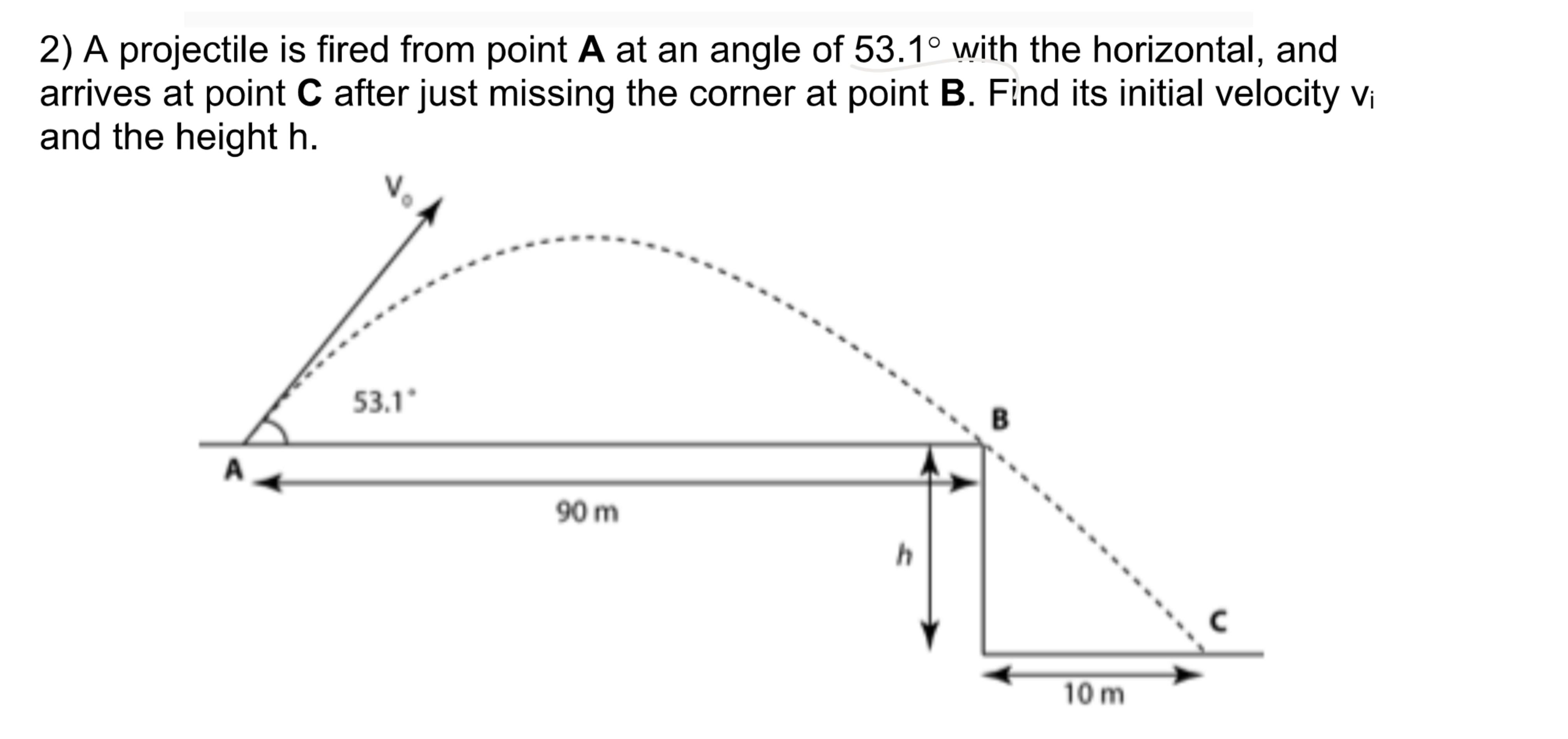 Solved A projectile is fired from point A ﻿at an angle of | Chegg.com
