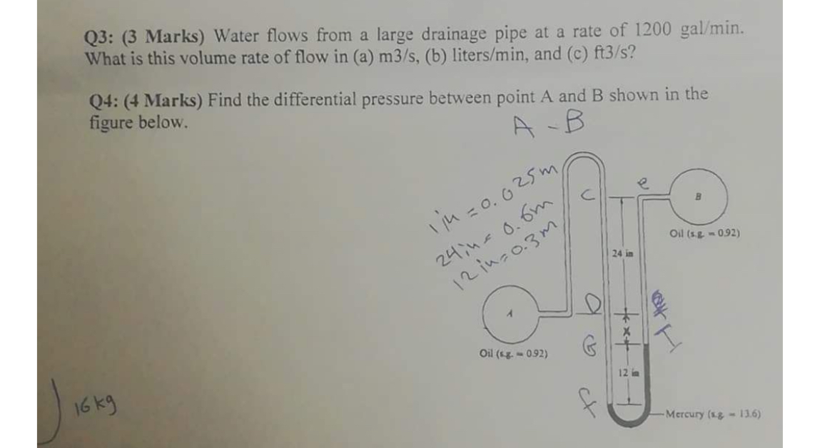 Solved Fluid mechanics civil engineering, please answer and | Chegg.com