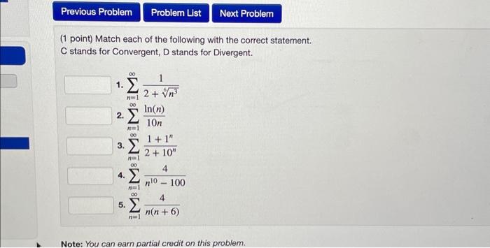 Solved (1 point) Match each of the following with the | Chegg.com
