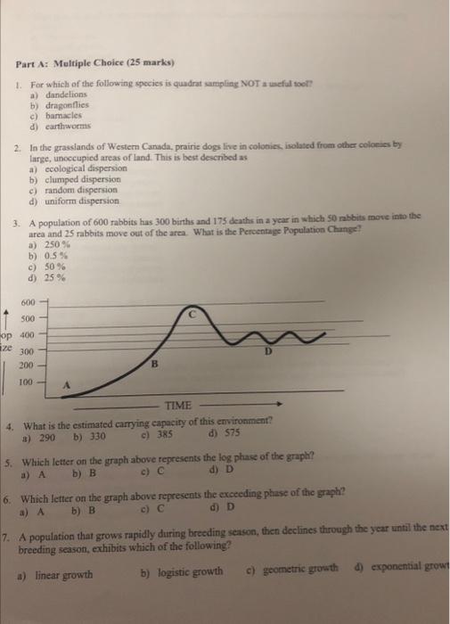 Solved 1. For which of the following species is quadrat | Chegg.com