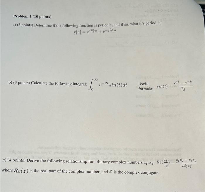 Solved Problem 1 (10 points) a) ( 3 points) Determine if the | Chegg.com