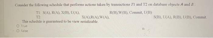 Solved Consider the following schedule that performs actions | Chegg.com