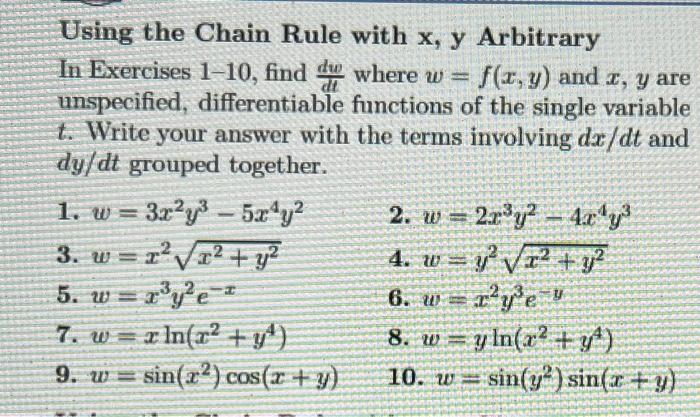 Solved Using the Chain Rule with x,y Arbitrary In Exercises | Chegg.com