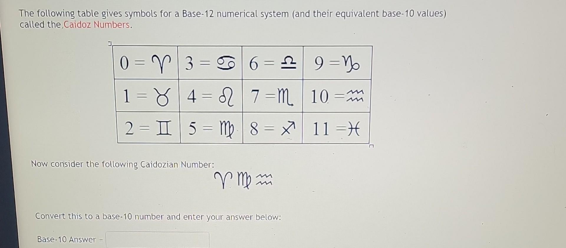 Solved The following table gives symbols for a Base- 12 | Chegg.com