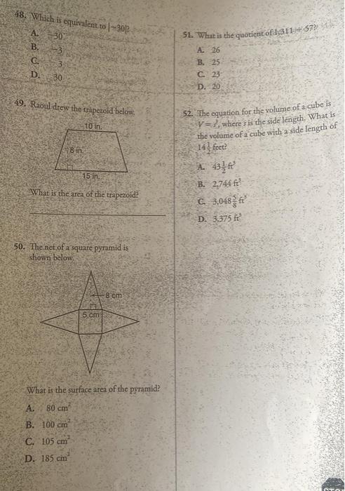 Solved 48. Which is equivalent to ∣→30∣ ह A. =30 51. What is | Chegg.com
