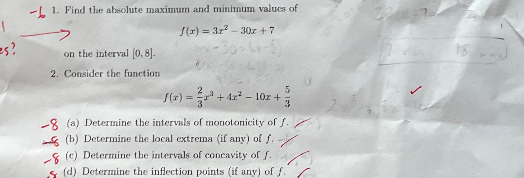Solved 1. ﻿Find the absolute maximum and minimum values | Chegg.com