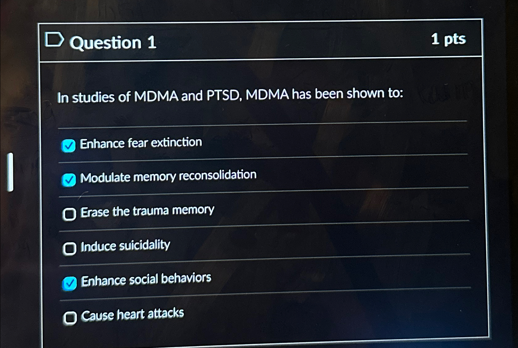 Solved Question 11 ﻿ptsIn studies of MDMA and PTSD, ﻿MDMA | Chegg.com