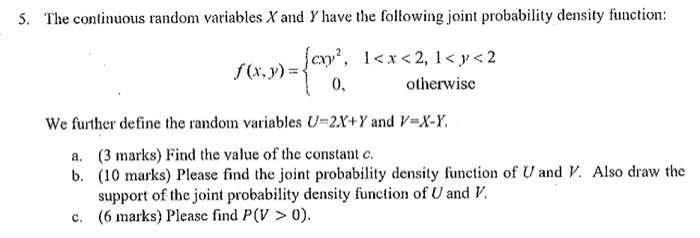 Solved 5. The continuous random variables X and Y have the | Chegg.com