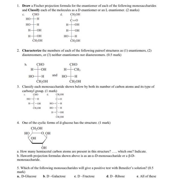 Solved c d. 1. Draw a Fischer projection formula for the | Chegg.com