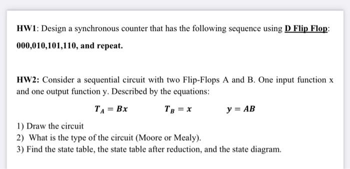 Solved HW1: Design a synchronous counter that has the | Chegg.com