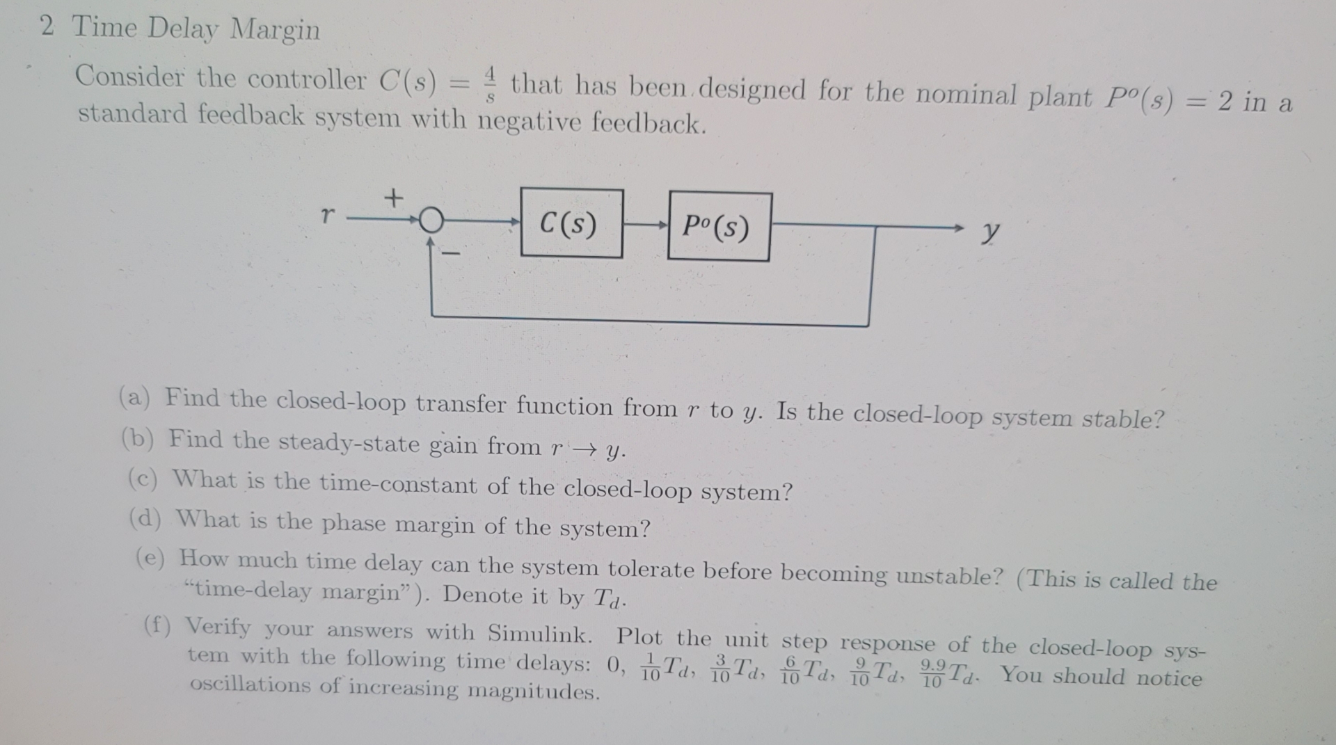 Solved 2 ﻿Time Delay MarginConsider the controller C(s)=4s | Chegg.com