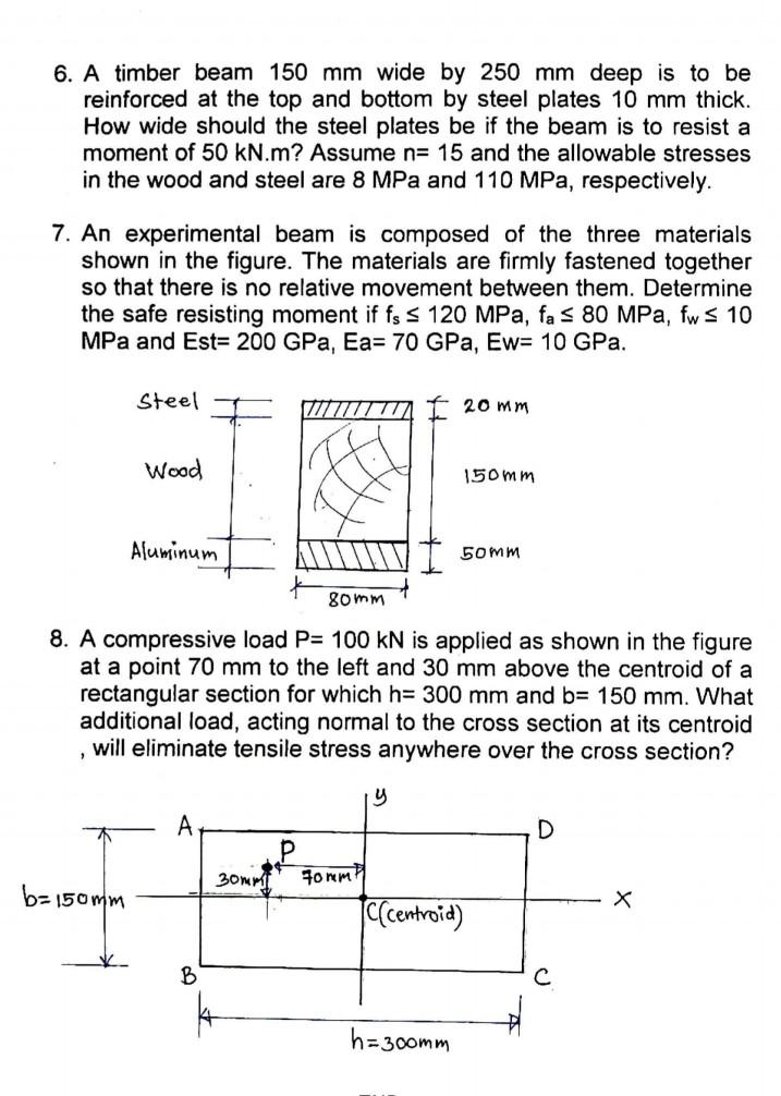 Solved 6. A timber beam 150 mm wide by 250 mm deep is to be | Chegg.com