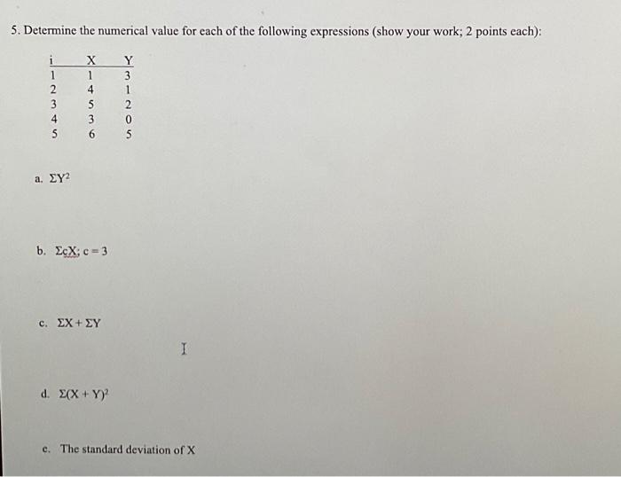 Solved 5. Determine the numerical value for each of the | Chegg.com