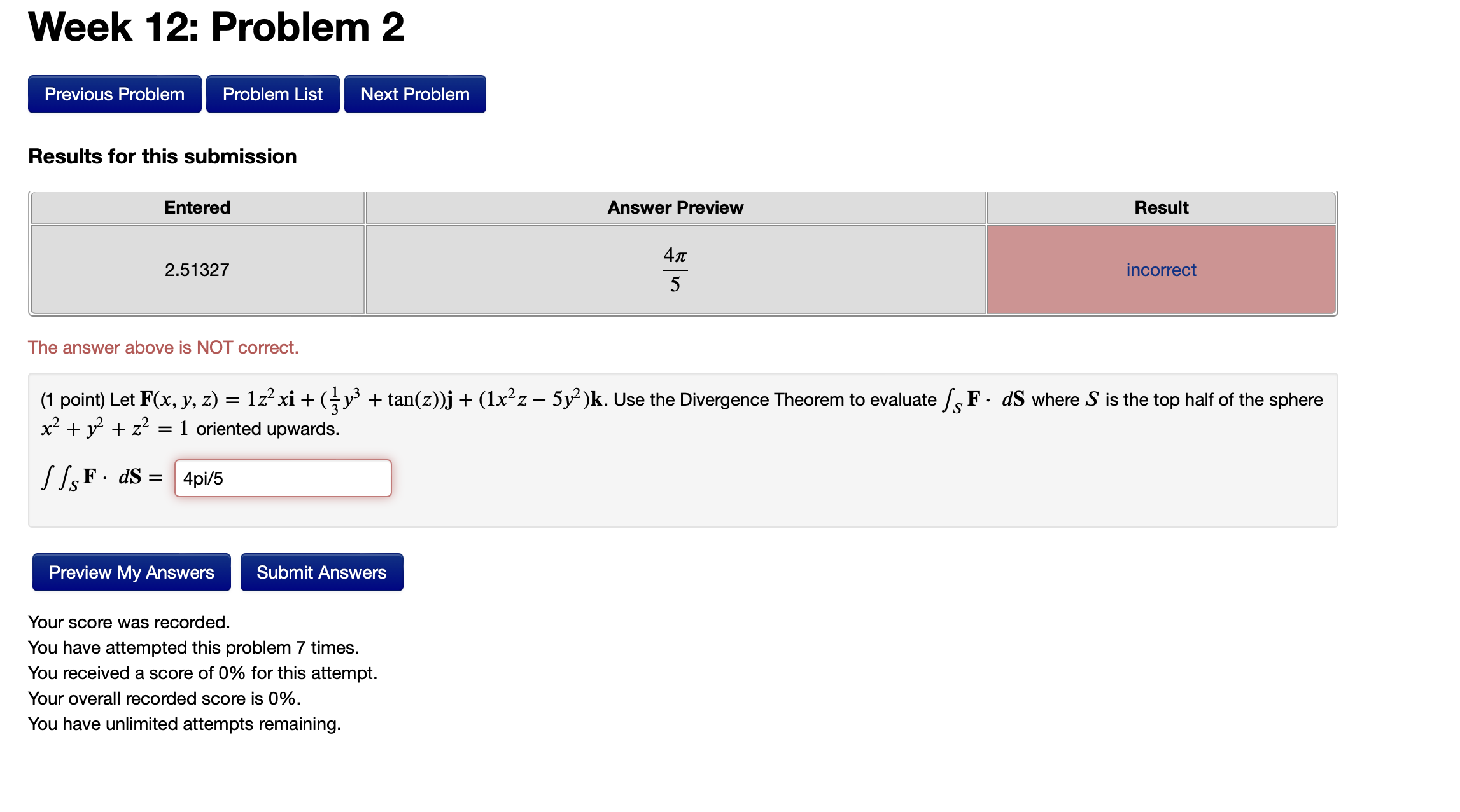 Solved Week 12: Problem 2Results for this | Chegg.com