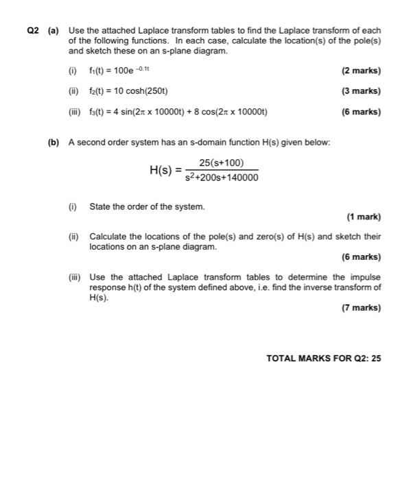 Solved Q2 (a) Use the attached Laplace transform tables to | Chegg.com
