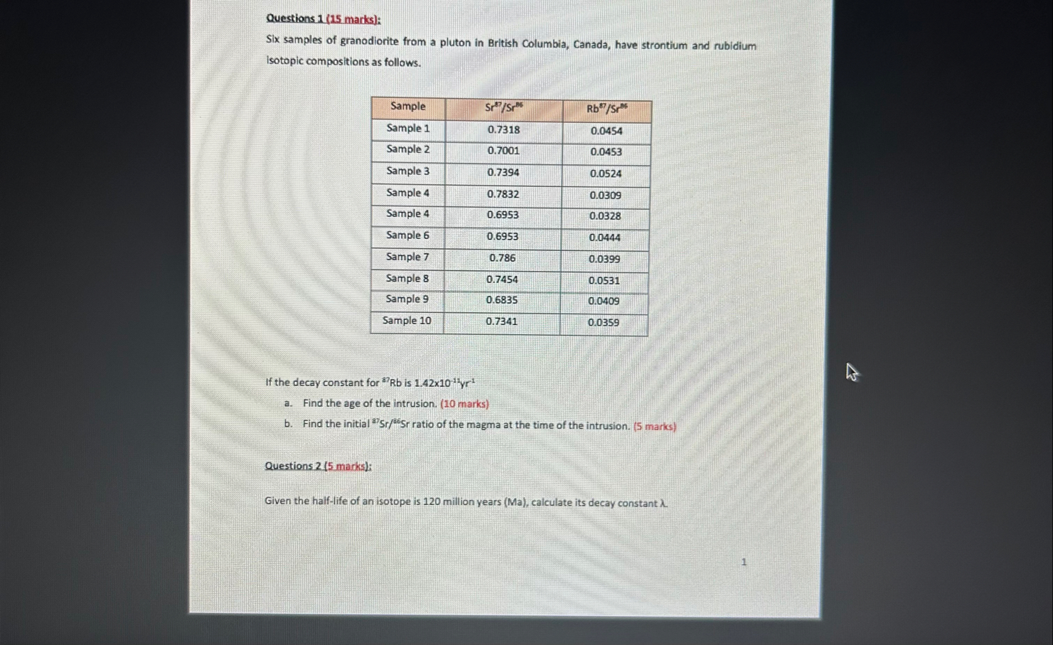 Solved Questions 1 ( 15 ﻿marks):Six samples of granodiorite | Chegg.com