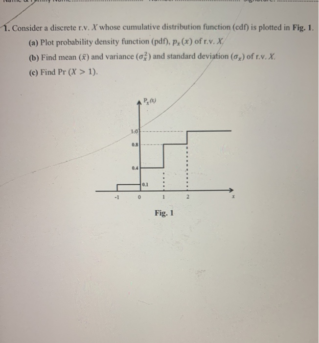 Solved 1. Consider a discrete r.v. X whose cumulative | Chegg.com