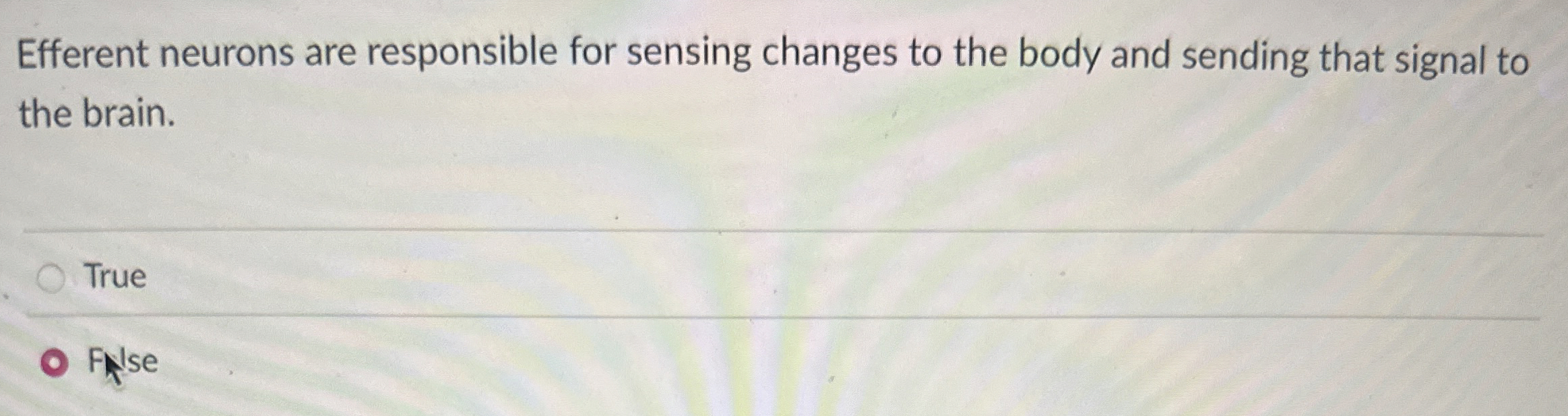 Solved Efferent neurons are responsible for sensing changes | Chegg.com