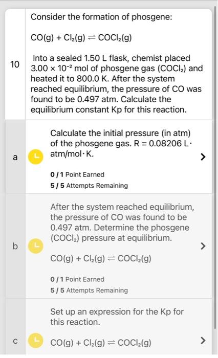 Solved Consider the formation of phosgene: CO(g)+Cl2( | Chegg.com