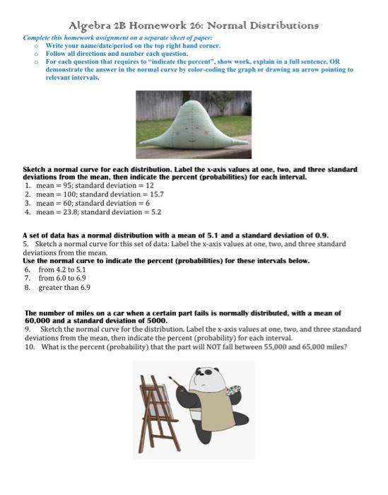 Solved Algebra 2B Homework 26: Normal Distributions Complete | Chegg.com