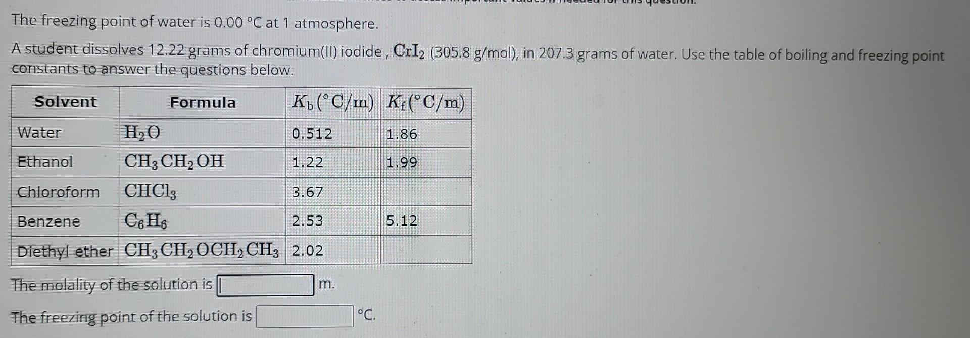 Solved Boiling Point Elevation/Freezing Point Depression | Chegg.com