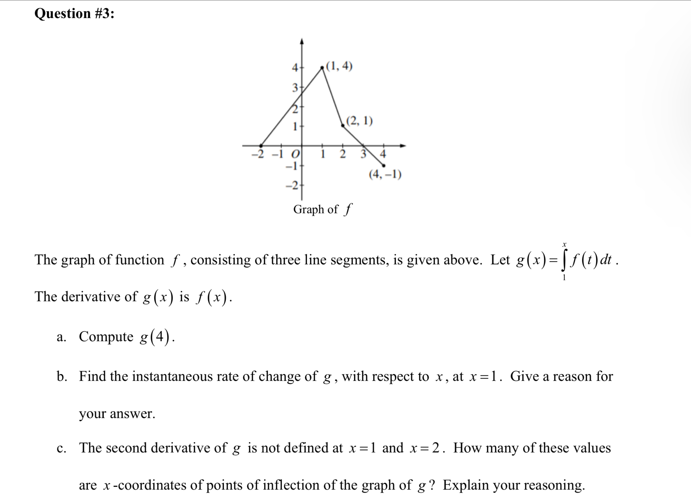 Solved Question #3:The graph of function f, ﻿consisting of | Chegg.com