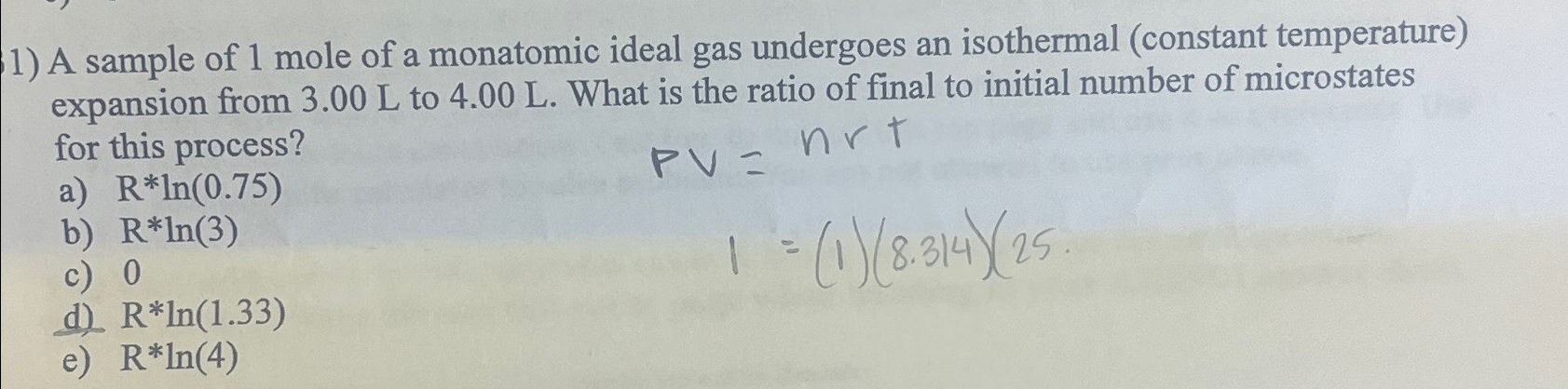 Solved A sample of 1 ﻿mole of a monatomic ideal gas | Chegg.com