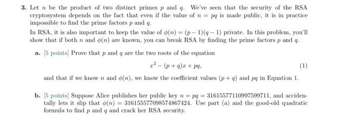 Solved 3. Let n be the product of two distinct primes p and | Chegg.com