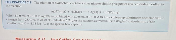 AgNO3(aq)+HCl(aq) AgCl(s)+HNO3(aq) When 50.0 mL of | Chegg.com