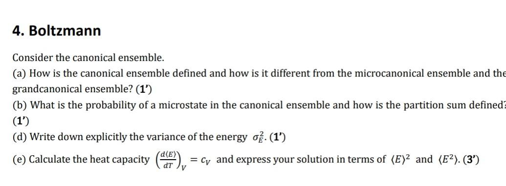 Solved Consider the canonical ensemble. (a) How is the | Chegg.com