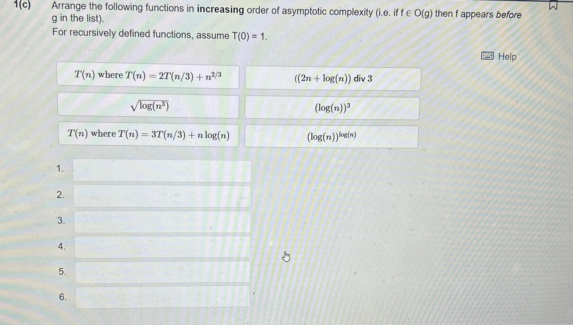 Solved 1(c) ﻿Arrange the following functions in increasing | Chegg.com